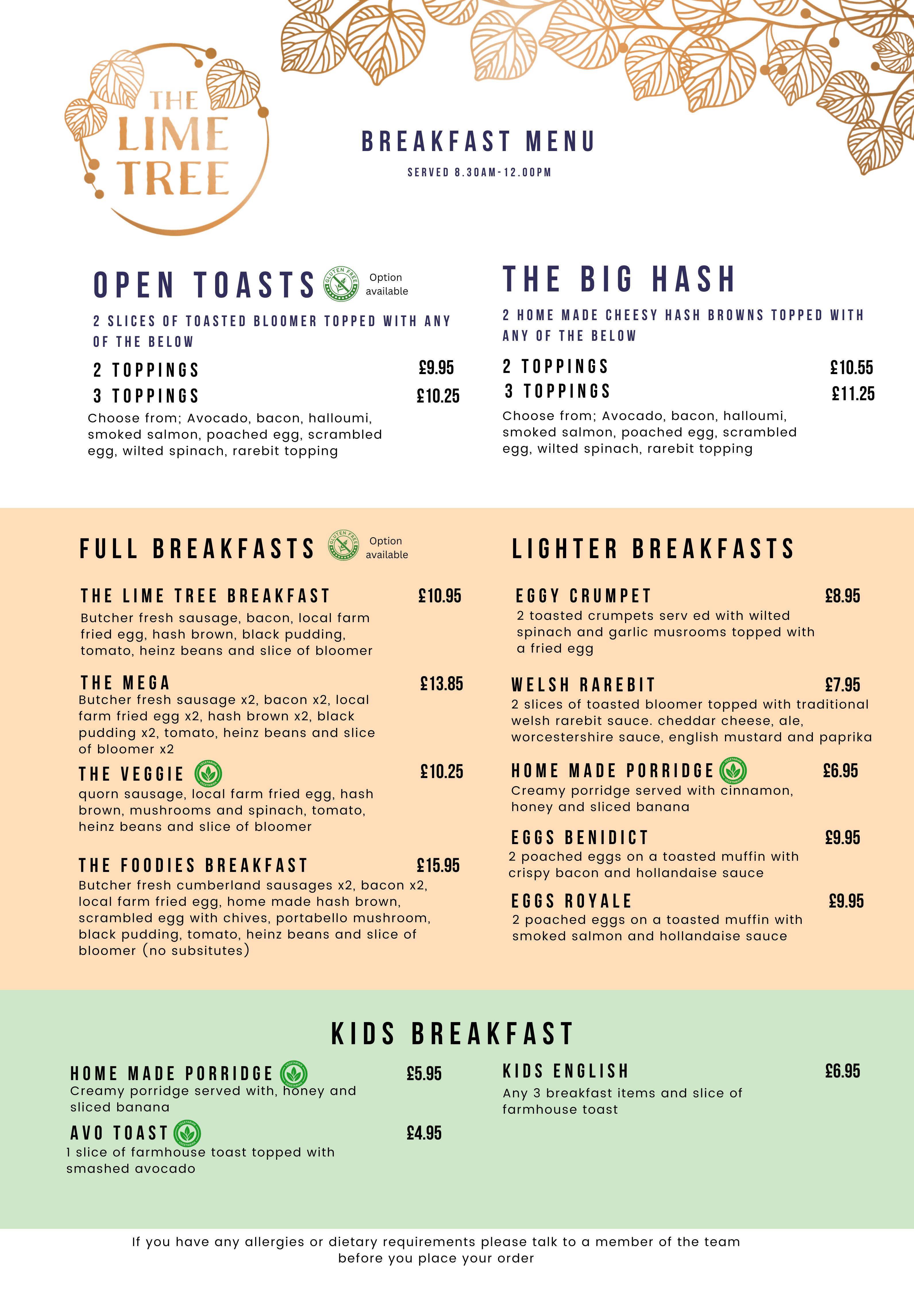 Lime Tree Menu